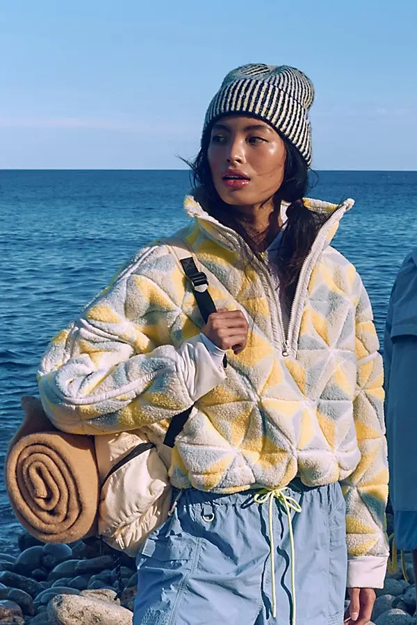 Free People Mountain High 3d Printed Fleece Pullover In Sour